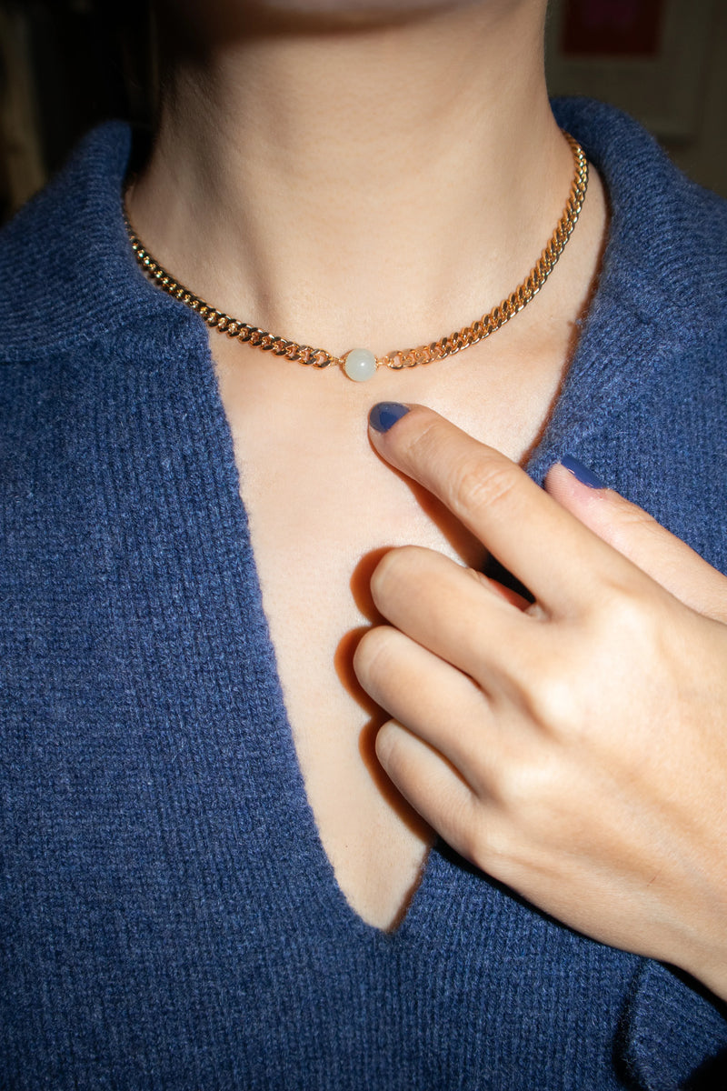 Charlotte — Green jade gold chain necklace | Seree